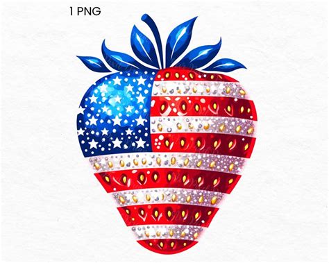 Patriotic Strawberry Clipart Png 4th Of July Digital Download