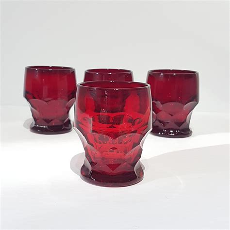 4oz Libbey Ruby Red Georgian Thumbprint Glassware Set Of 4 Juice