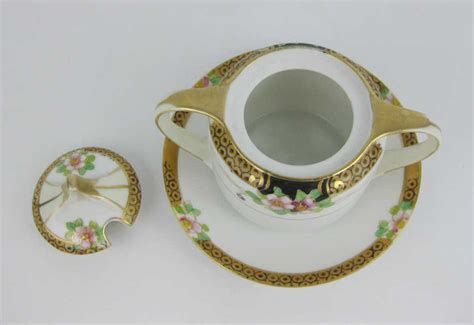 Antique Noritake M Nippon Covered Sugar Bowl Wattached Under Plate