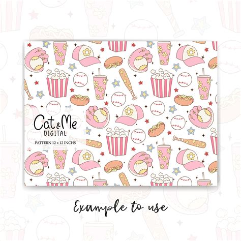 Retro Girly Baseball Pattern Pink Girl Baseball Seamless Trendy Sport