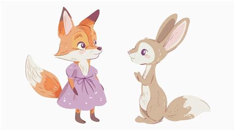 Premium Vector A Cartoon Of A Fox And A Rabbit