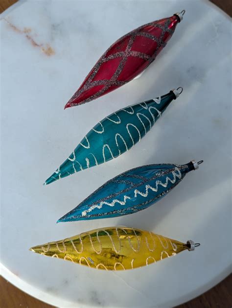 Vintage Glass Teardrop Christmas Ornaments Multi Color Mica Glitter