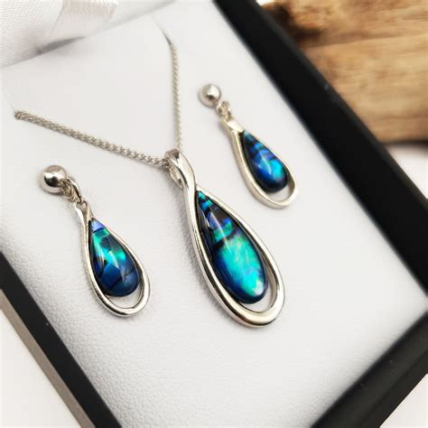 Paua Shell Pendant And Earrings Set ~ Droplet Paua Power