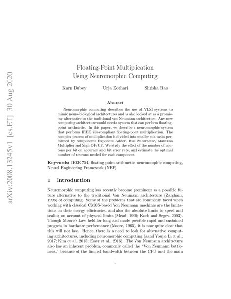 floating point multiplication using neuromorphic computing deepai