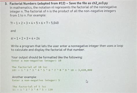 Solved Factorial Numbers Adapted From 12 Save The File