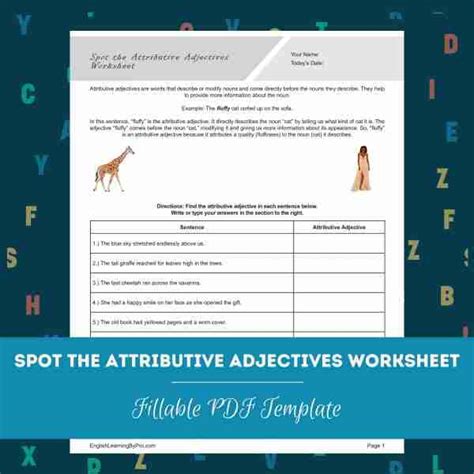 Attributive Adjective Worksheets Resources For Learning And Teaching