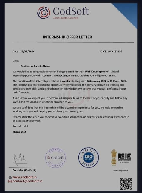 Codesoft Codesoftinternship Webdevelopment Internship Pratiksha Shere