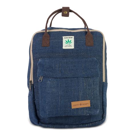 תיק גב מרובע כחול כהה עם חום Happy Hempy