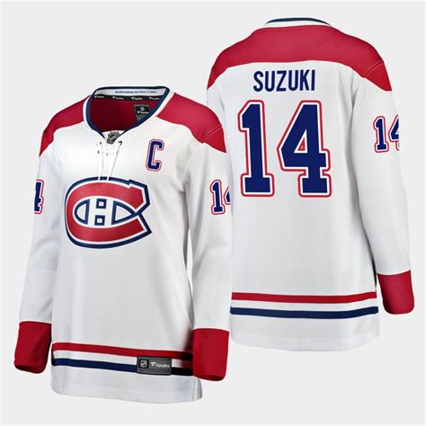 Montreal Canadiens Nick Suzuki 14 White 2023 Captain Patch Away Jersey