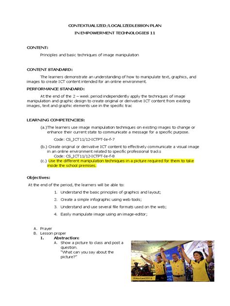 Contextualized Lesson Plan In Empowerment Technologies 11 Pdf