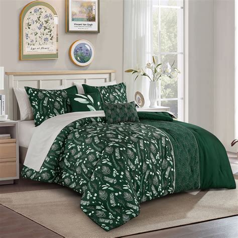 Esca 9 Pieces Quenby Floral Gray And Green Comforter And Sheet Set