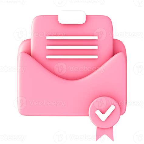 3d illustration icon of pink reading email inbox with checklist for ui