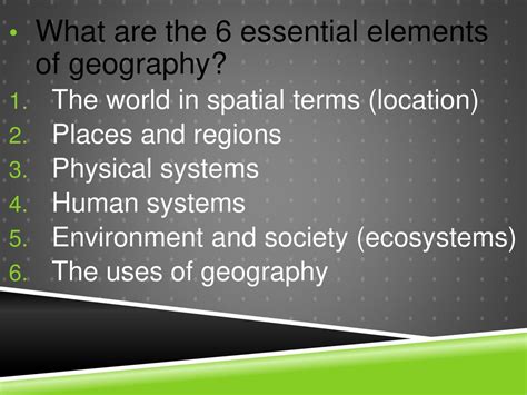 What Are The 6 Essential Elements Of Geography