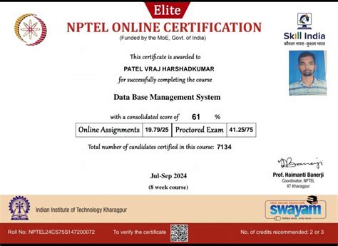 Databasemanagement Nptel Certification Sql Learning Achievement