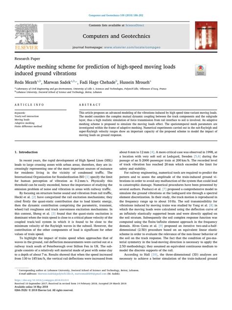 Adaptive Meshing Scheme For Prediction Of High Speed Moving Loads Pdf