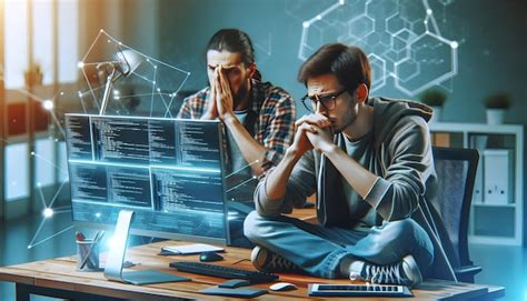 photo realistic as developer looking at a failed code deployment