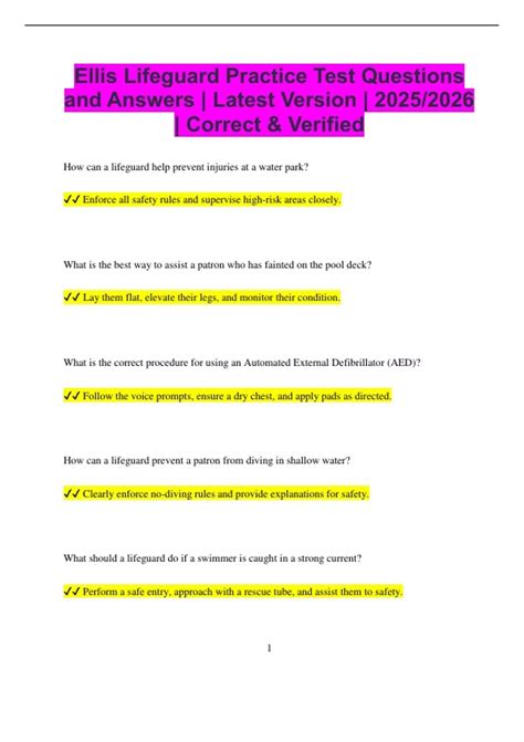 Ellis Lifeguard Practice Test Questions And Answers Latest Version