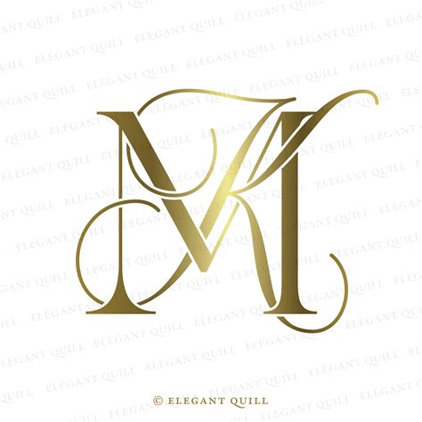 Wedding Monogram Km Initials Logo Elegant Quill