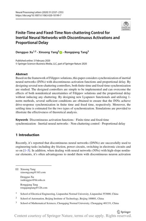 Finite Time And Fixed Time Non Chattering Control For Inertial Neural