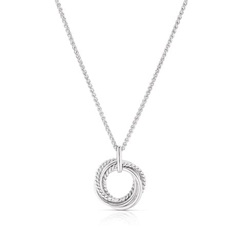 Sterling Silver Texture And Polish Interlinked Circle Pendant Necklace