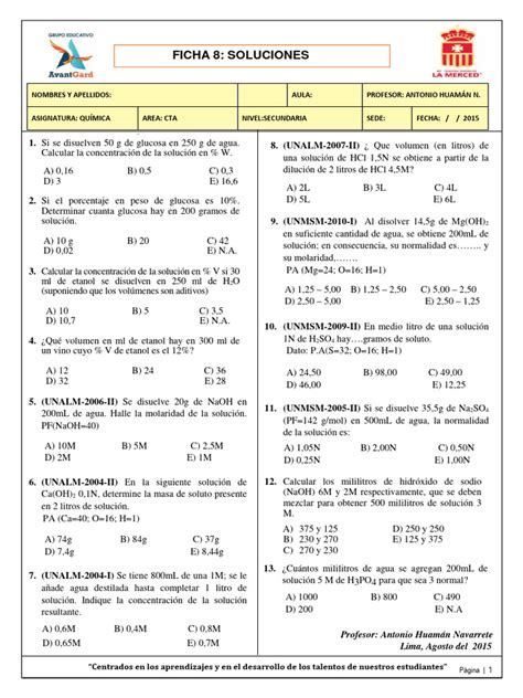 Taller Soluciones Pdf Concentración Materiales