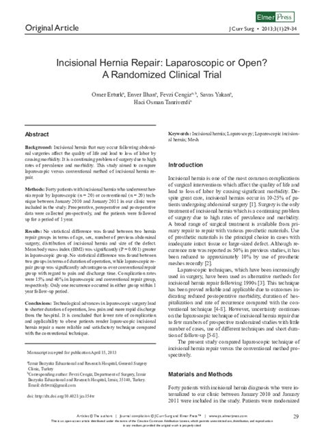 Pdf Incisional Hernia Repair Laparoscopic Or Open A Randomized
