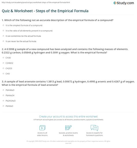 Empirical Formula Worksheet