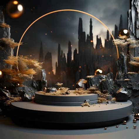Layout de paisagem renderização d cena de maquete vazia do pódio de textura de concreto para o