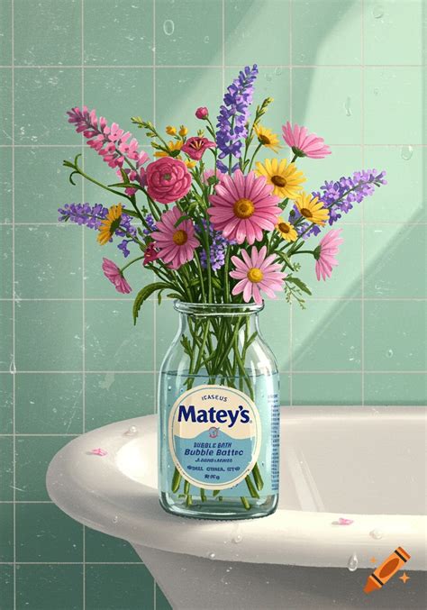 A Colorful Bouquet Of Wildflowers In A Mateys Bubble Bath Bottle On