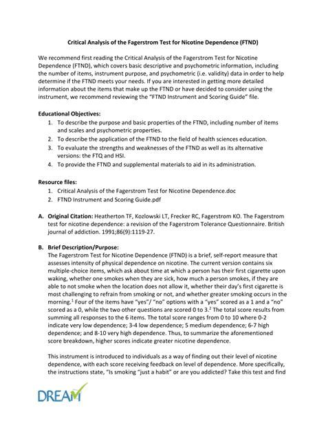 Pdf Critical Synthesis Package Fagerstrom Test For Nicotine Dependence