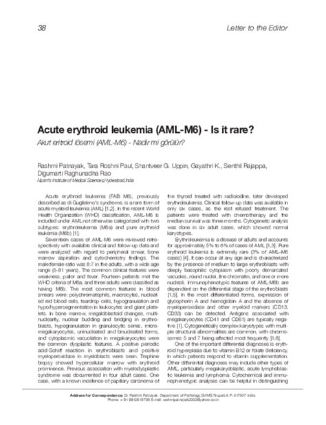 Pdf Acute Erythroid Leukemia Aml M 6 Is It Rare Akut Eritroid Lösemi Aml M 6 Nadir