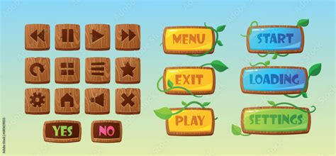 Game Menu Interface Wooden Board With Buttons Restart Loading Play