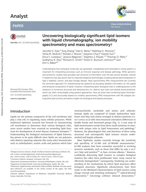 Pdf Uncovering Biologically Significant Lipid Isomers With Liquid
