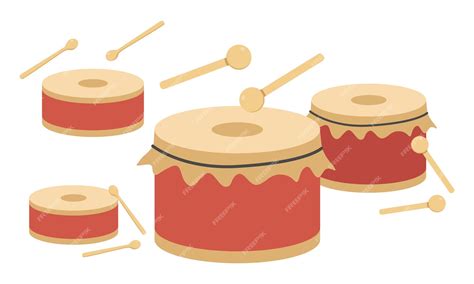 Premium Vector Set Of Big And Small Red Drum And Wooden Drum Sticks