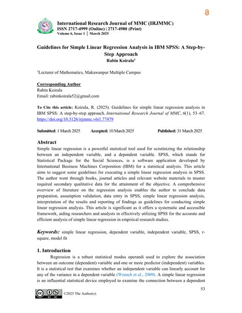 Pdf Guidelines For Simple Linear Regression Analysis In Ibm Spss A