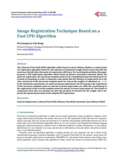 Pdf Image Registration Technique Based On A Fast Cpd Algorithm