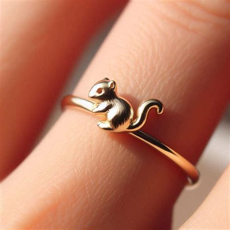 Minimalist Chipmunk Ring Yellow Gold Chipmunk Ring Squirrel Ring Chipmunk Jewelry Dainty Solid