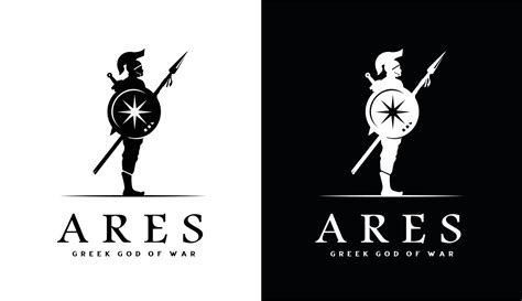Silhouette Of Ares God Of War With Shield And Spear Mighty Greek