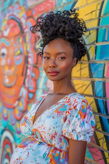 Donna Incinta Nera Che Posa Foto Gratis