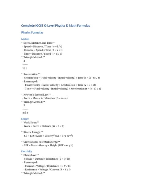 Complete Igcse Physics Math Formulas Pdf
