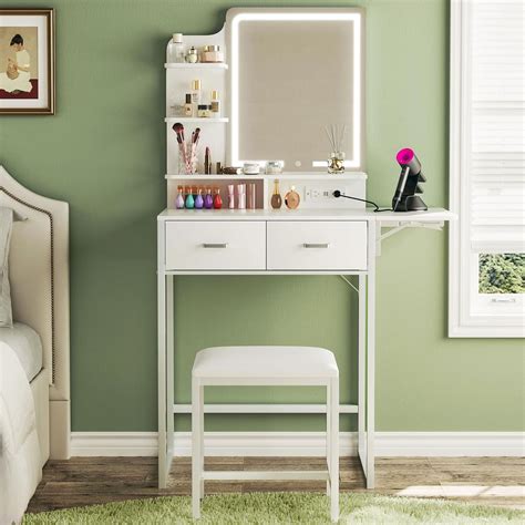 Ebern Designs Small Makeup Vanity With Charging Station And Fabric
