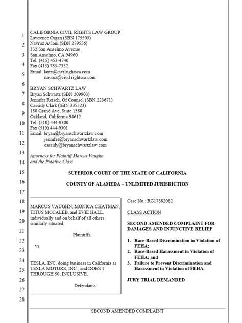 Second Amended Complaint Marcus Vaugh V Tesla Inc Pdf Legal