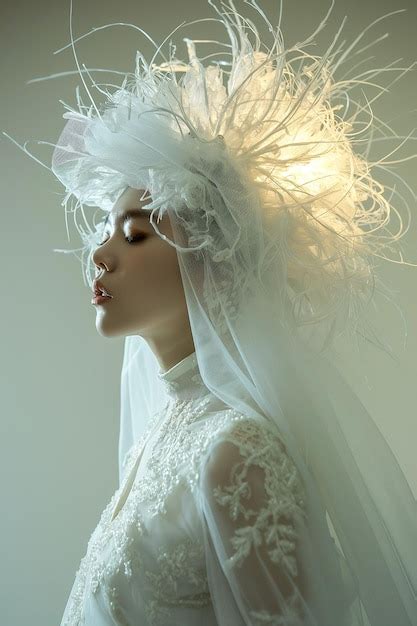 A Woman Wearing A White Dress And A White Headpiece Premium Ai Generated Image