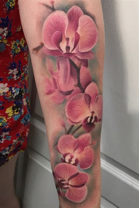 Red Orchid Flower Tattoo