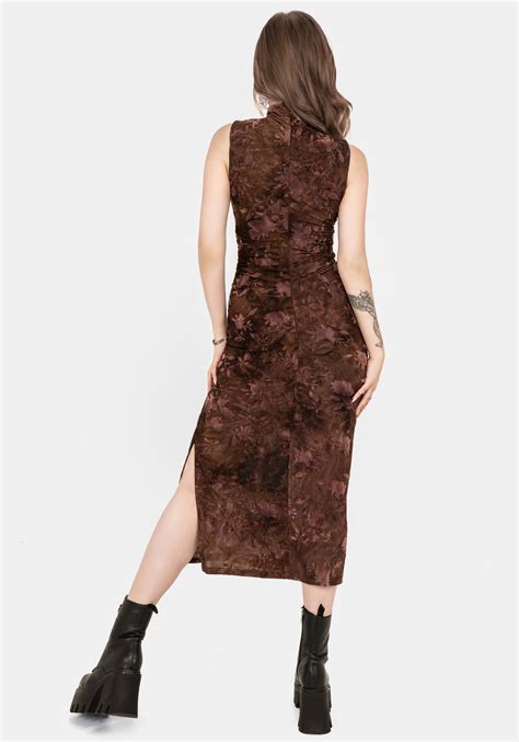 Serenade High Neck Ruched Floral Midaxi Dress Disturbia Shop Women