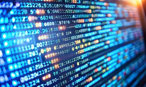Close Up Of The Abstract Blue And Yellow Lines Of The Data Code Stock