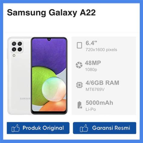 Jual Samsung Galaxy A22 6GB 128GB Baterai 5000 Mah Kamera 48MP Garansi Resmi Samsung