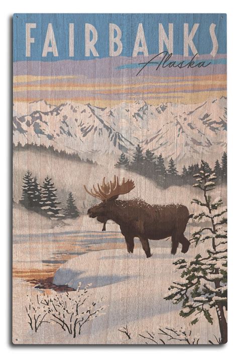 Fairbanks Alaska Moose Winter Scene Poster Canvas Wall Art Print
