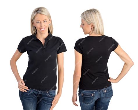 Premium Photo Woman Wearing Black Polo Shirt Front And Back Views