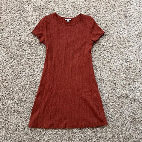 American Eagle Rust Colored Ribbed Dress Size Small Depop
